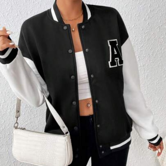 Dazy | Jackets & Coats | Retro Style Black And White Varsity Jacket ...
